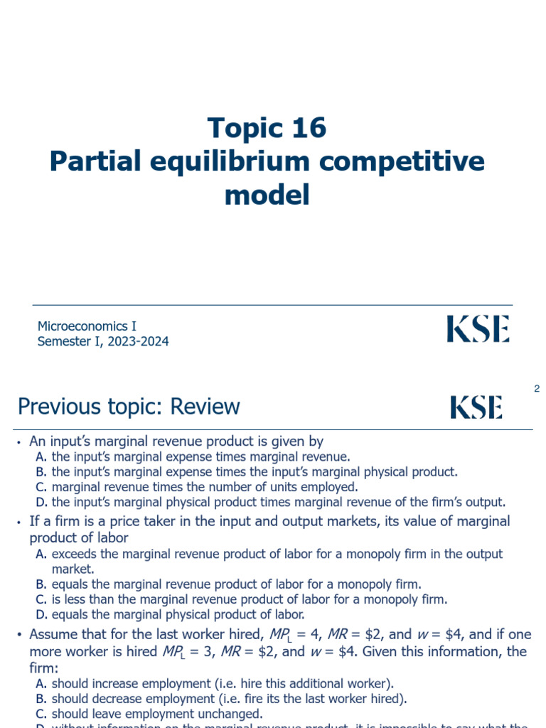 ME I - EA1-BFE - Topic 16 - Partial Competitive Equilibrium - 2023-2024 | PDF | Labour Economics ...