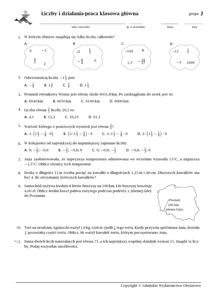 Liczby I Działania-Praca Klasowa Główna | PDF