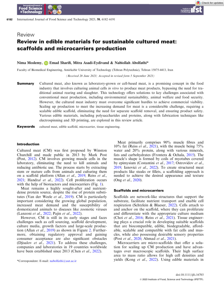 Edible Scaffolds for Cultured Meat | PDF | Tissue Engineering ...
