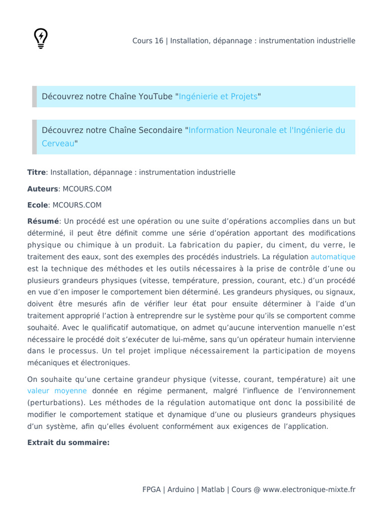 Cours 16 - Installation, Dépannage - Instrumentation Industrielle | PDF | Capteur | Soupape