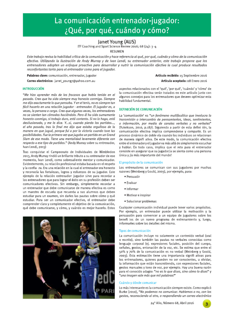 Articulo Coach Review - La Comunicacion Entrenador Jugador | PDF