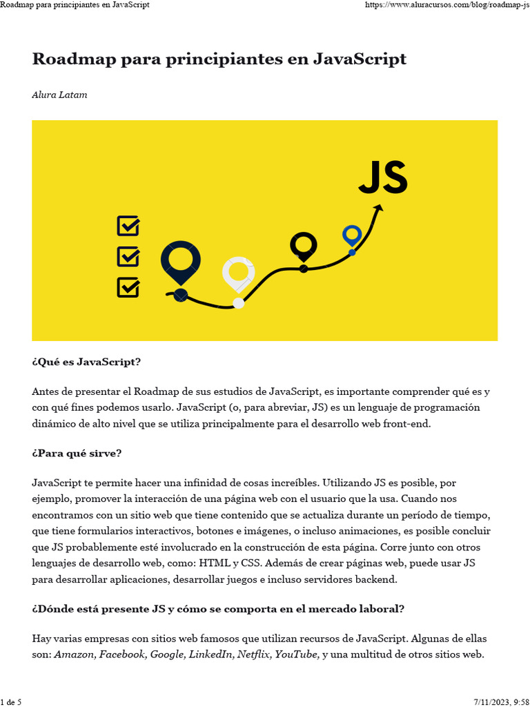 Ruta para Principiantes en JavaScript Alura | PDF | Script Java | Red ...