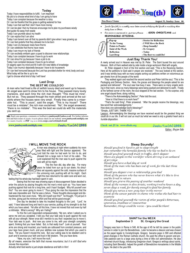 Jambo Youth Issue 66 | PDF | Pope | Catholic Church
