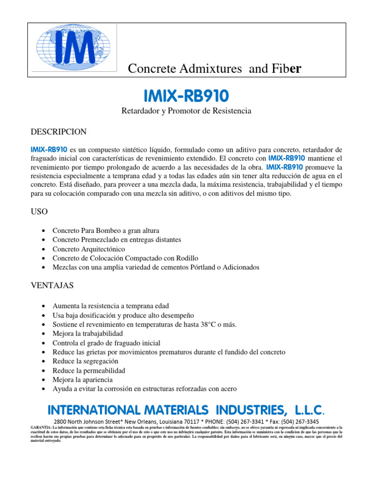 Esp 15 Imix-Rb 910 | PDF | Hormigón | Cemento