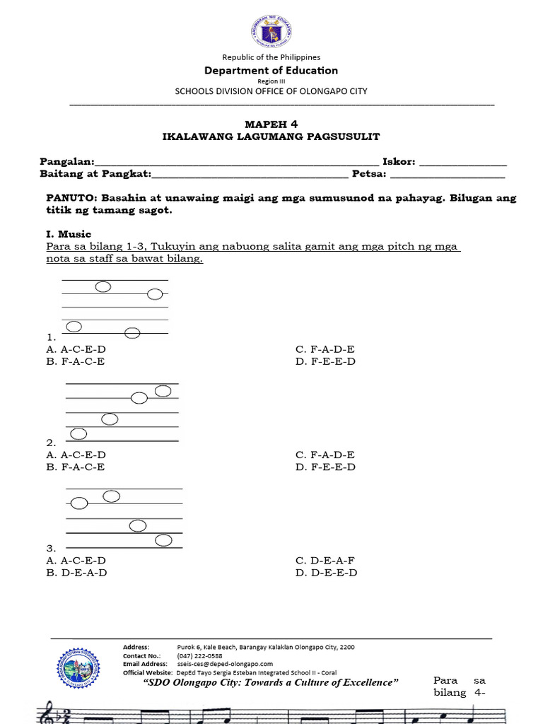 2nd EXAM MAPEH 4 | PDF