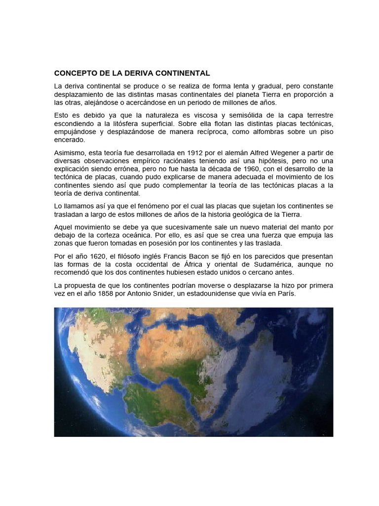 Concepto de La Deriva Continental | PDF | Placas tectónicas | Continente