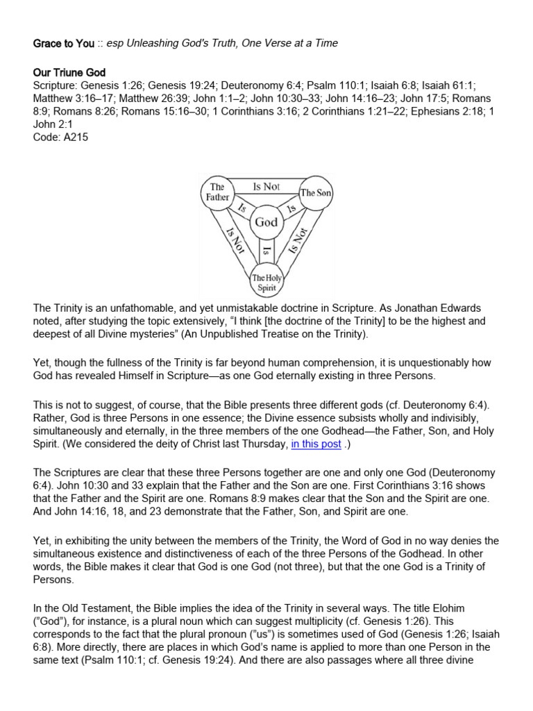 Our Triune God Jan 18 2024 | PDF | Trinity | God The Father
