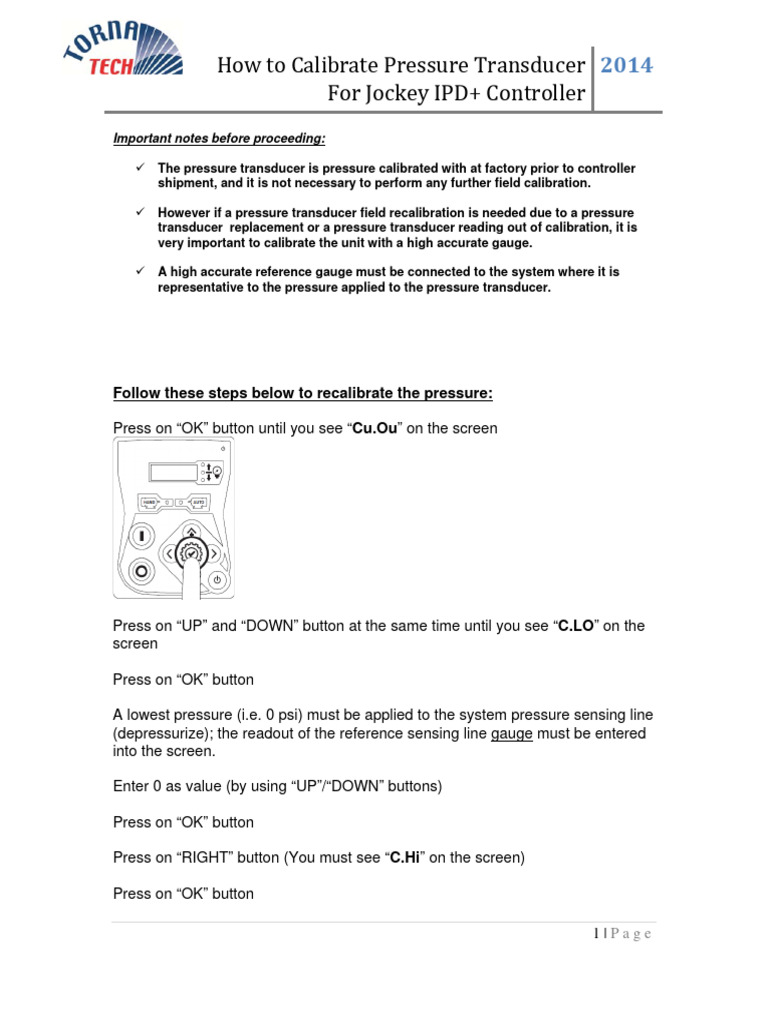 TORNATECH - Jockey IPD+ Pressure Calibration Procedure | PDF | Computers