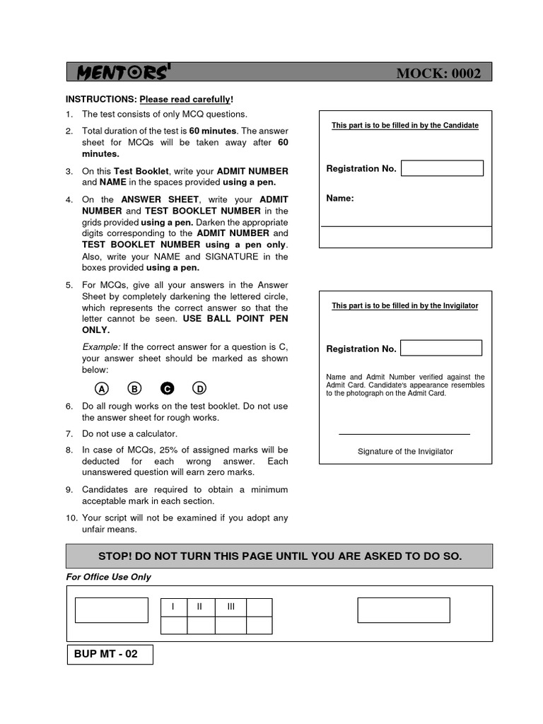 Bup Mock 2 Final | PDF | Multiple Choice