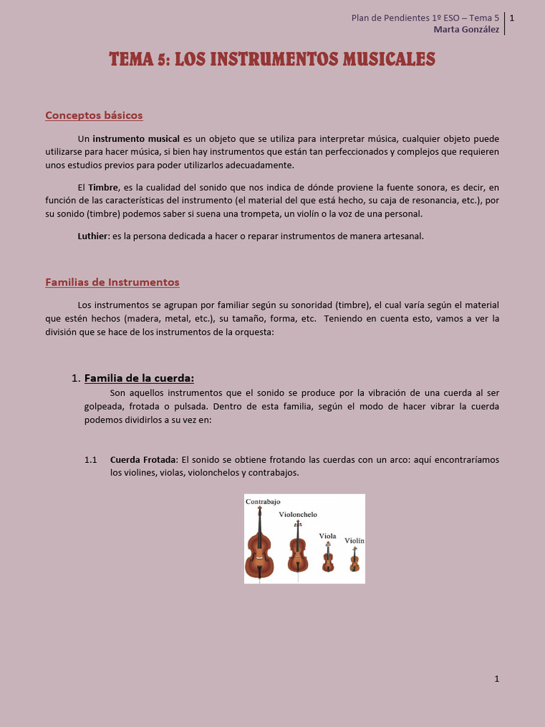 Guía de Instrumentos Musicales 1º ESO | PDF | Instrumentos musicales ...