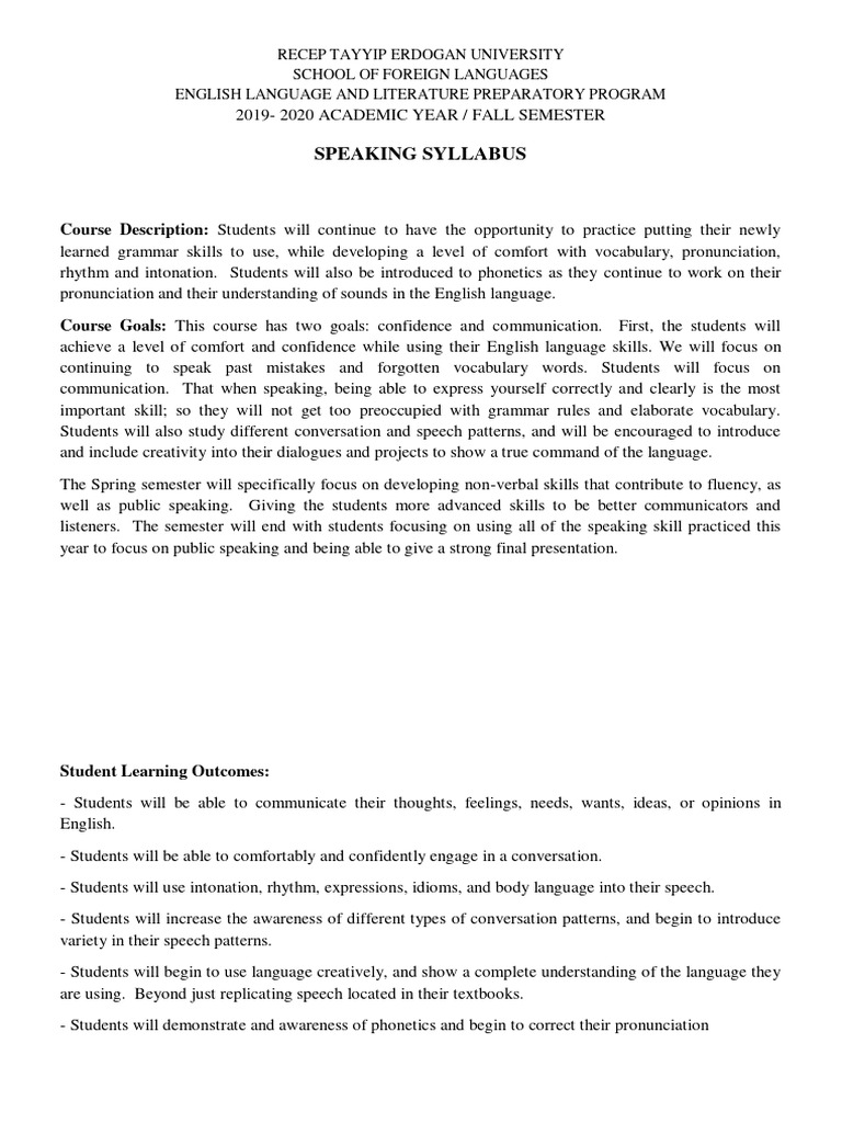 ELL Speaking Syllabus | PDF | Phonetics | Speech