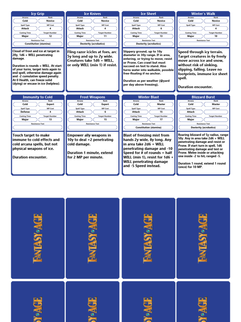 Cold Arcana Spell Cards | PDF