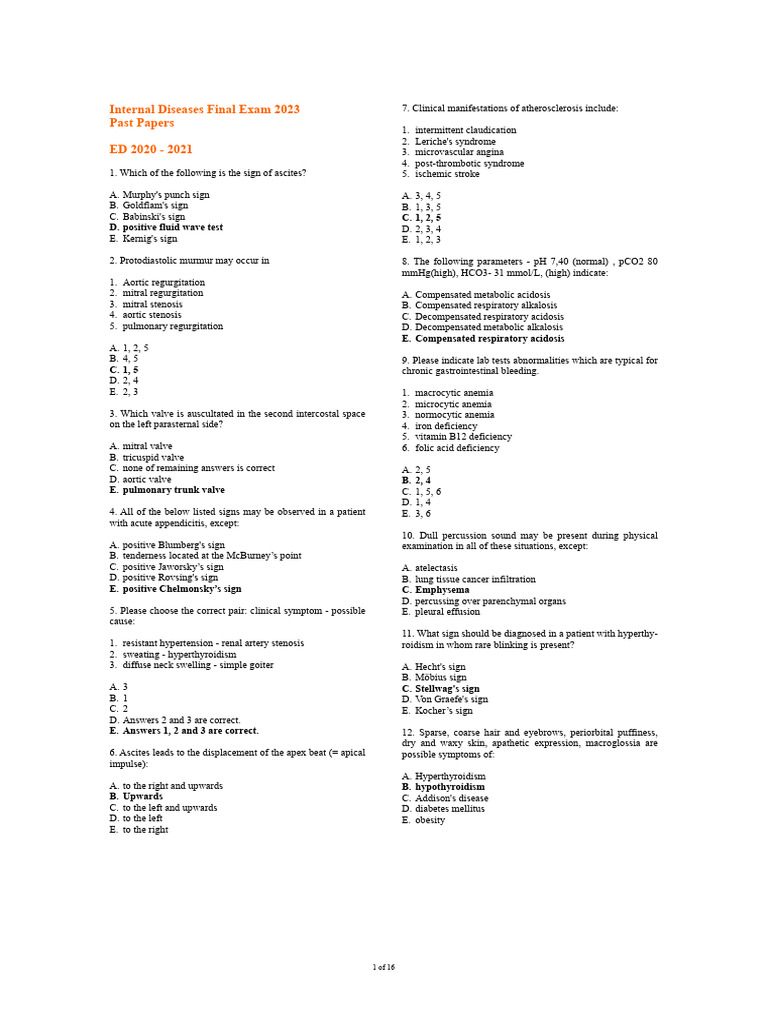 Internal-Diseases-Past-Papers-Answered | PDF | Heart | Hypertension