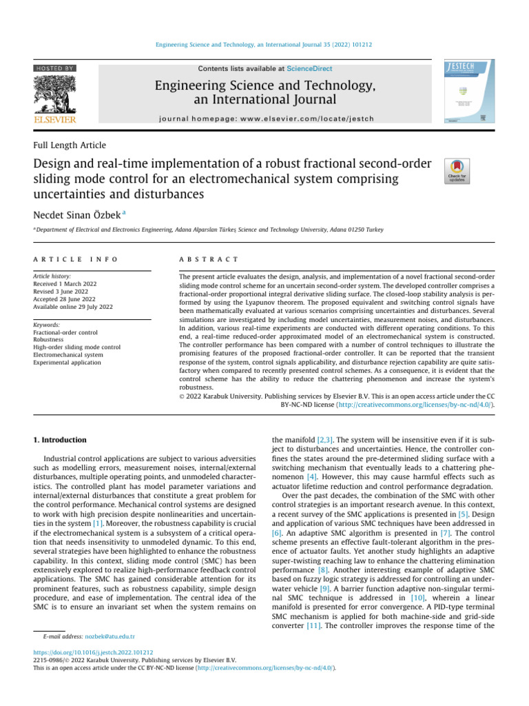 Engineering Science and Technology, An International Journal | PDF | Control Theory | Systems Theory