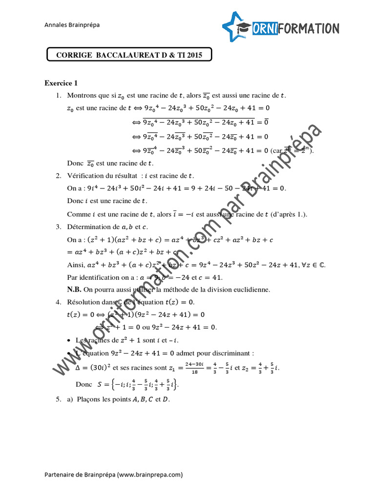 Corrigé Bac Maths 2015 D & TI | PDF | Cercle | Zéro d'une fonction