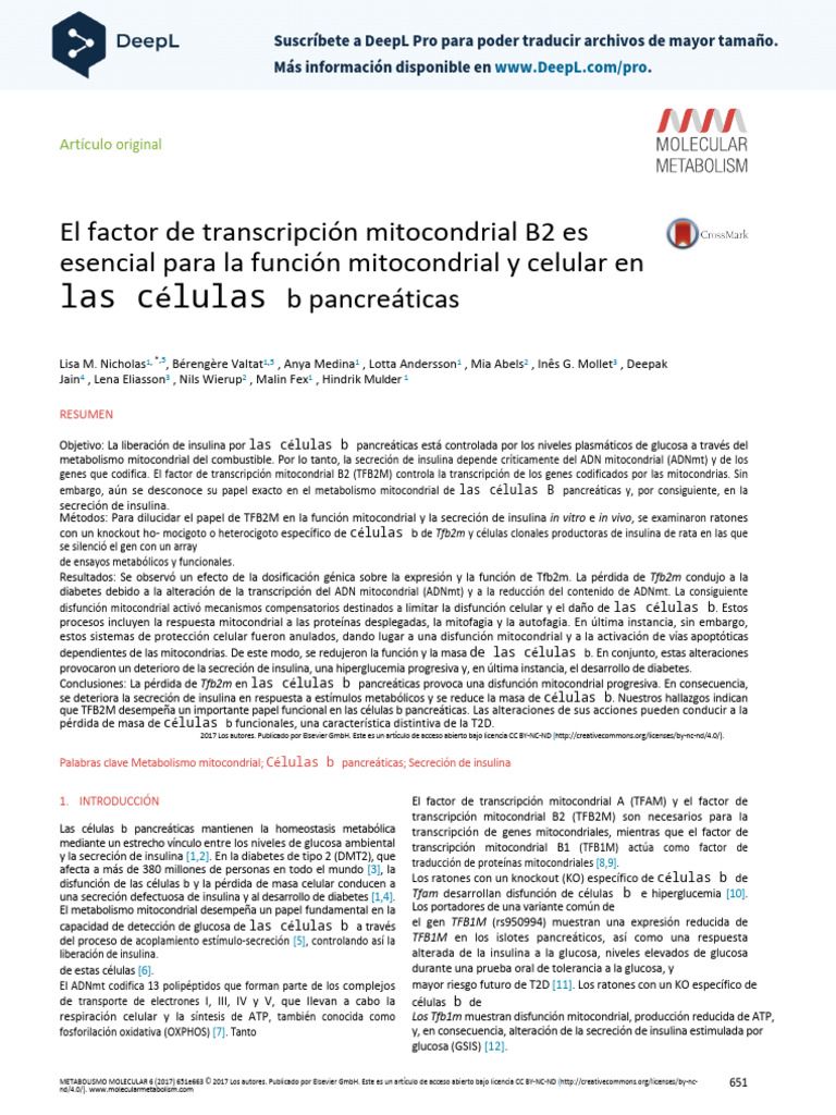 Mitochondrial Transcription Factor B2 Is Essential For Mitochondrial and Cellular Function in ...
