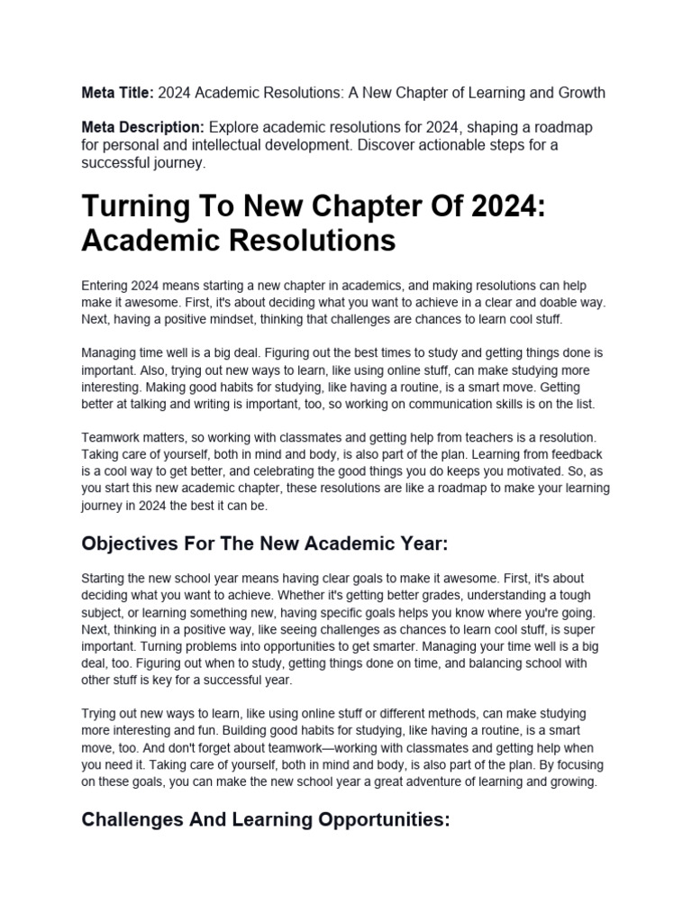 Turning To New Chapter of 2024 - Academic Resolutions | PDF | Learning ... Turning To New Chapter of 2024 - Academic Resolutions | PDF | Learning ...
