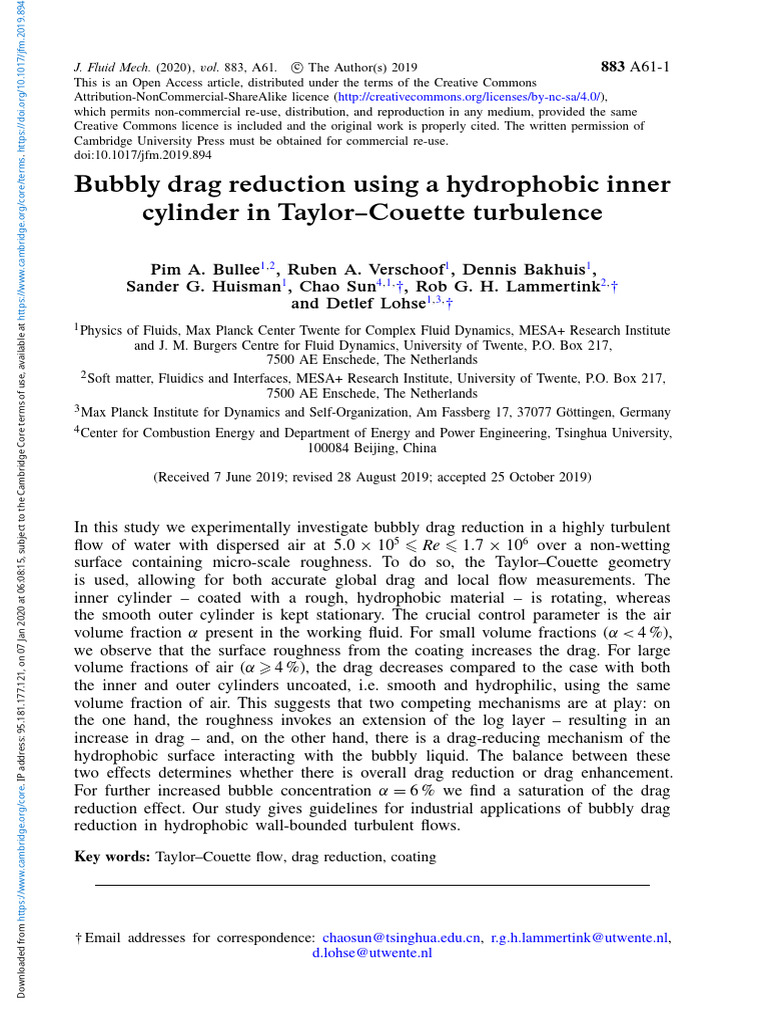 Hydrophobic Cylinder Drag Study | PDF | Reynolds Number | Chemistry