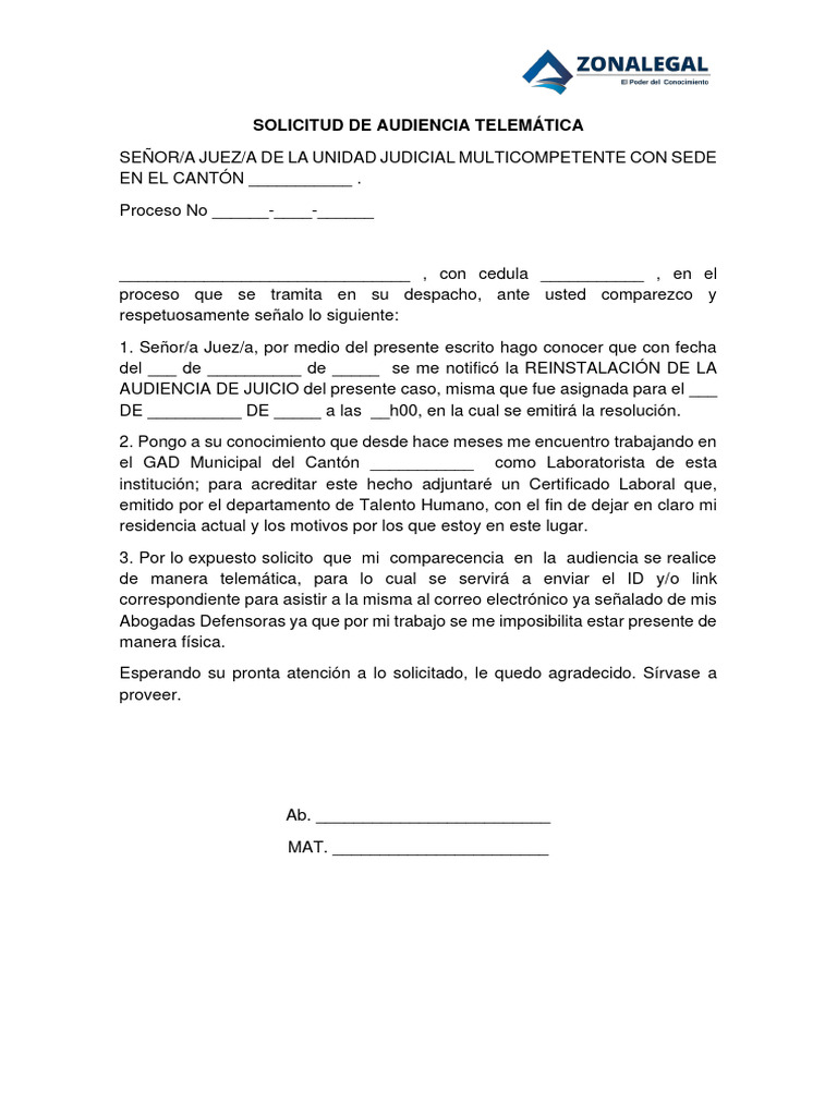 Solicitud de Audiencia Telematica | PDF