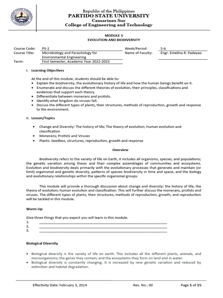 Module-3 PS-2 | PDF | Evolution | Biodiversity