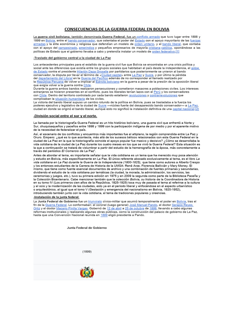 Consecuencias de la Guerra Federal en Bolivia | PDF | Historia