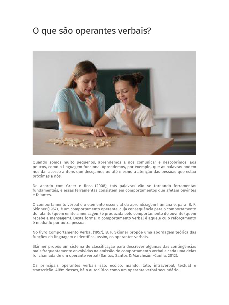 O Que São Operantes Verbais | PDF | Behaviorismo | Comportamento