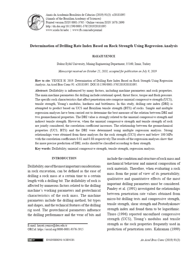 Determination of Drilling Rate Index Bas | PDF | Strength Of Materials | Regression Analysis