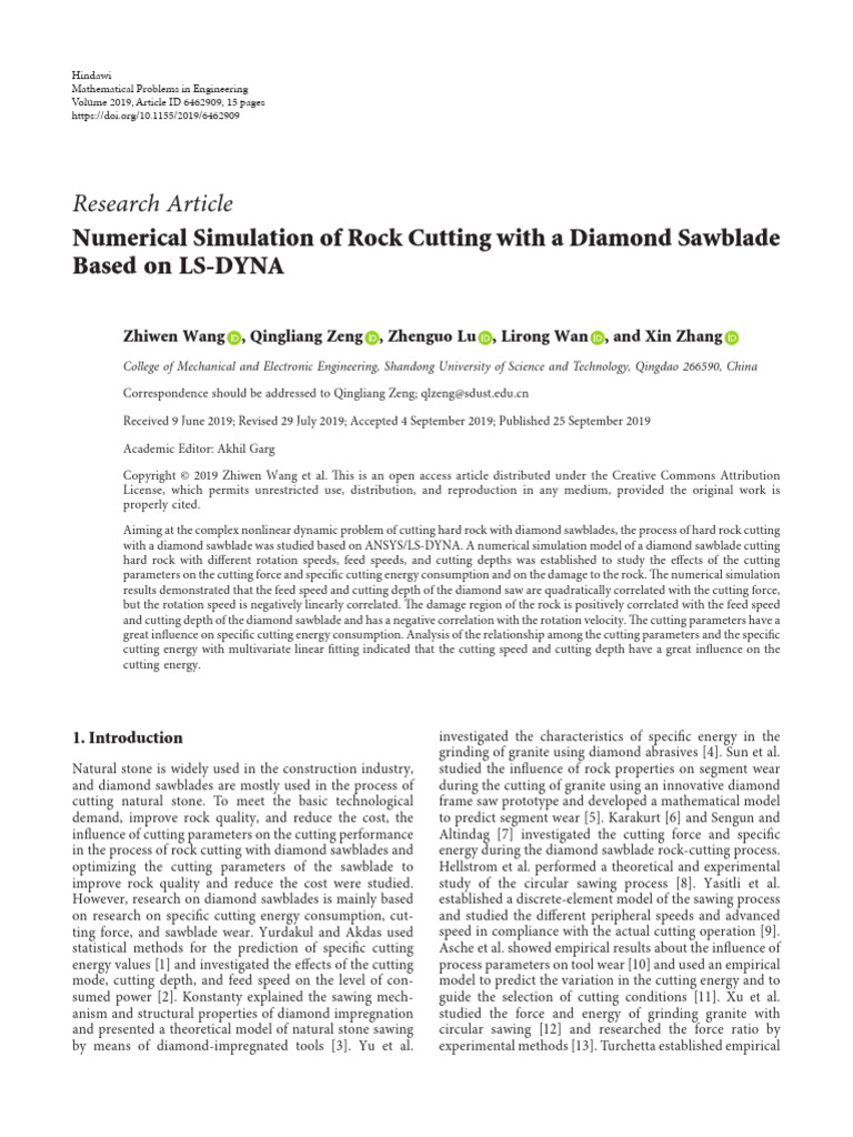 Numerical Simulation of Rock Cutting With A Diamon | PDF | Stress ...