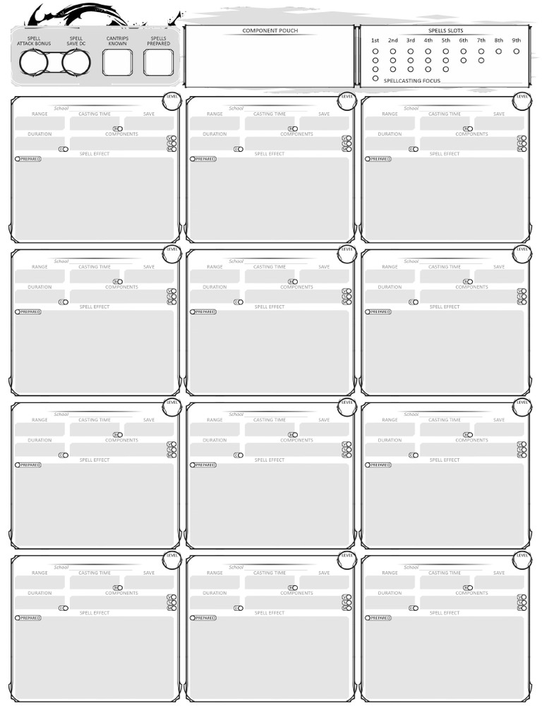 456029-Class Character Sheet Spell Sheet-A V1.0 Option 2 | PDF