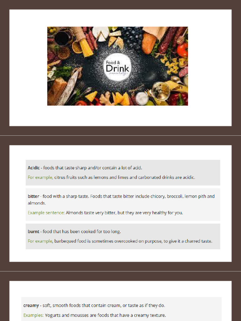 Food and Drink Adjectives | PDF