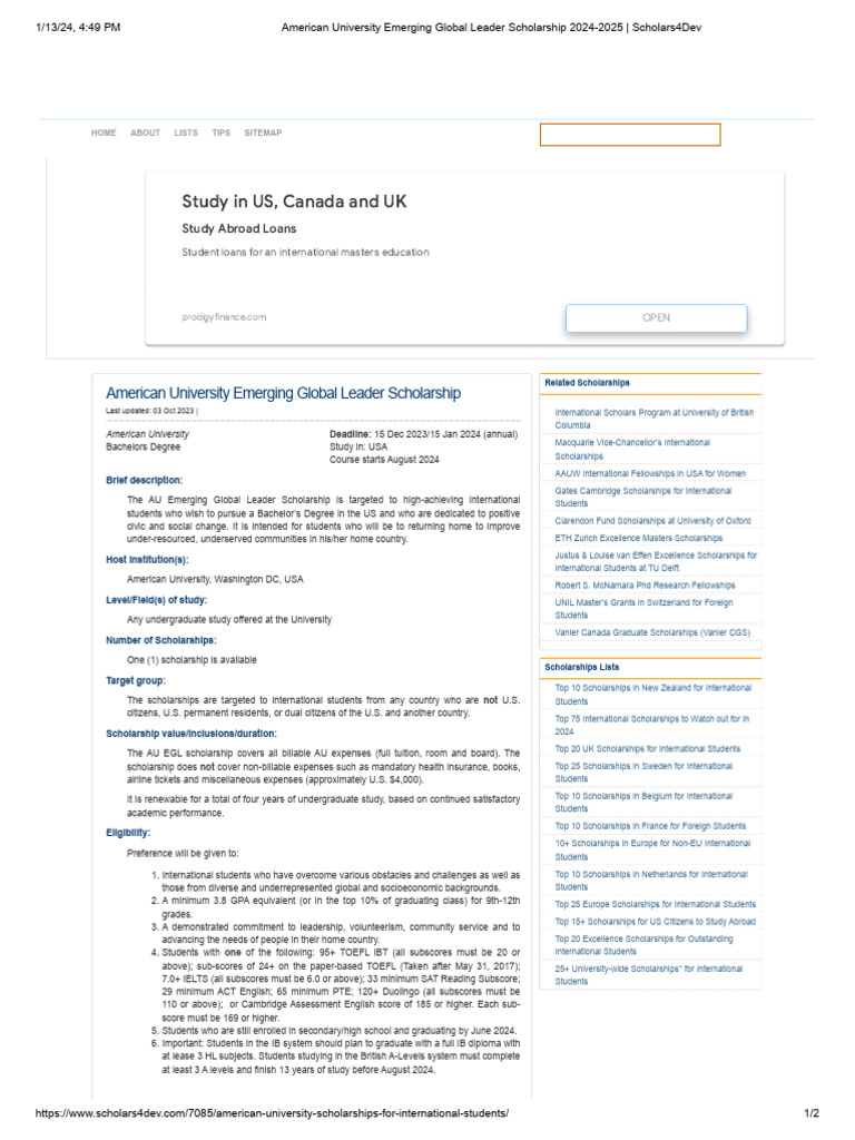 AU Emerging Global Leader Scholarship 2024 | PDF | American University | Educational Stages