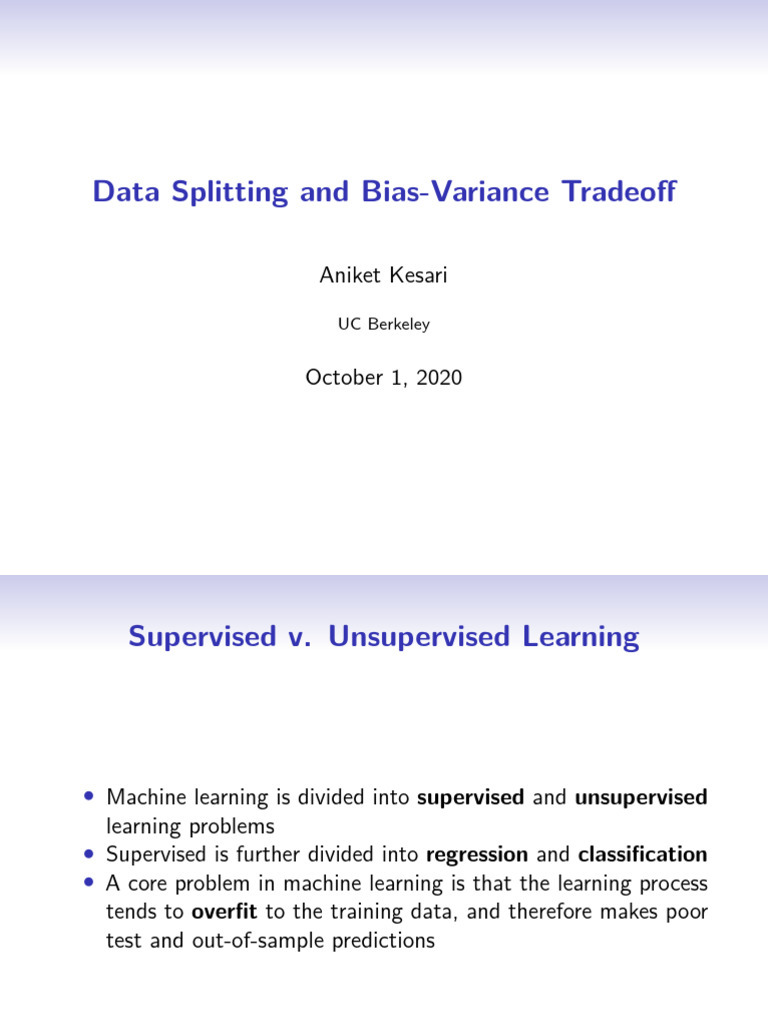 Data Splitting and Bias Variance Tradeoff | PDF | Machine Learning | Cross Validation (Statistics)