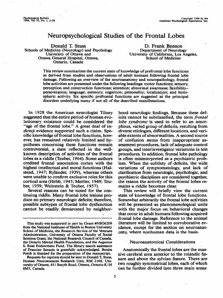 Neuropsych Studies of The Frontal Lobes | PDF | Cerebral Cortex ...