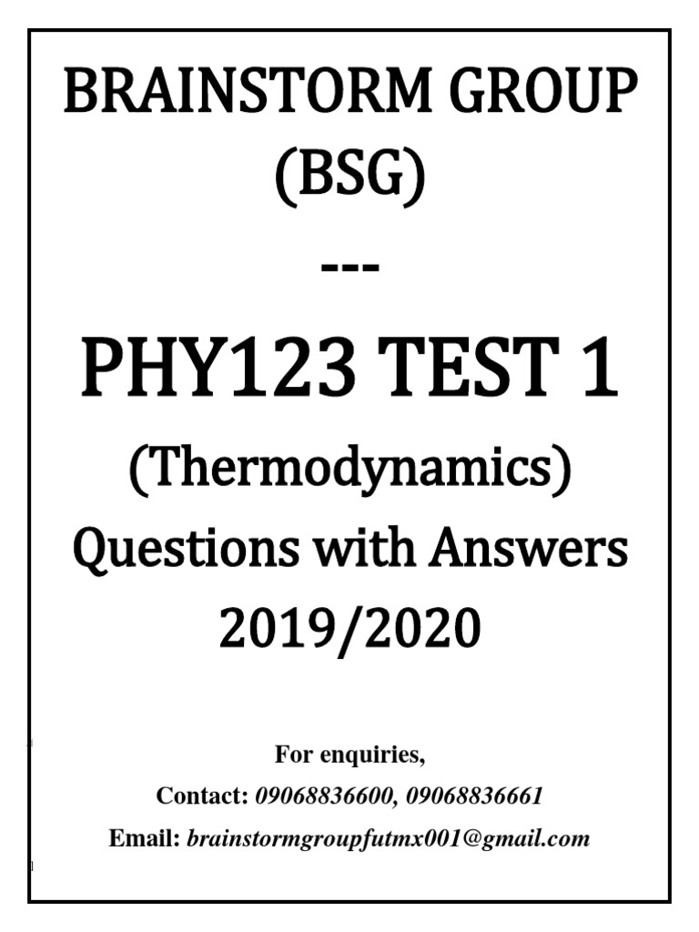 BSG Phy123 Test 1 2019-20 | Download Free PDF | Gases | Heat
