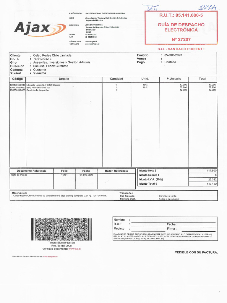 Guia de Despacho y OT de Celeo Redes | PDF