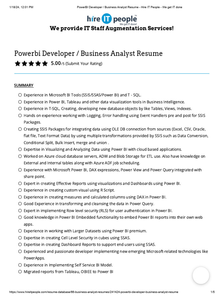 PowerBI Developer - Business Analyst Resume - Hire IT People - We Get IT Done | PDF | Microsoft ...