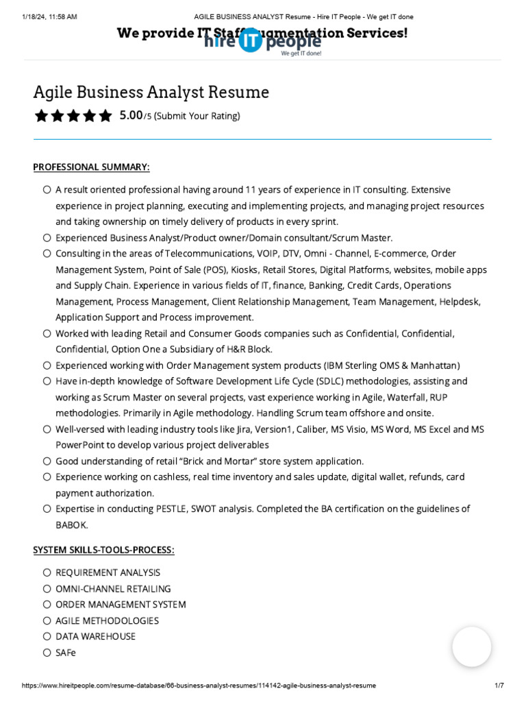 Agile Business Analyst Resume - Hire It People - We Get It Done | PDF | Agile Software ...