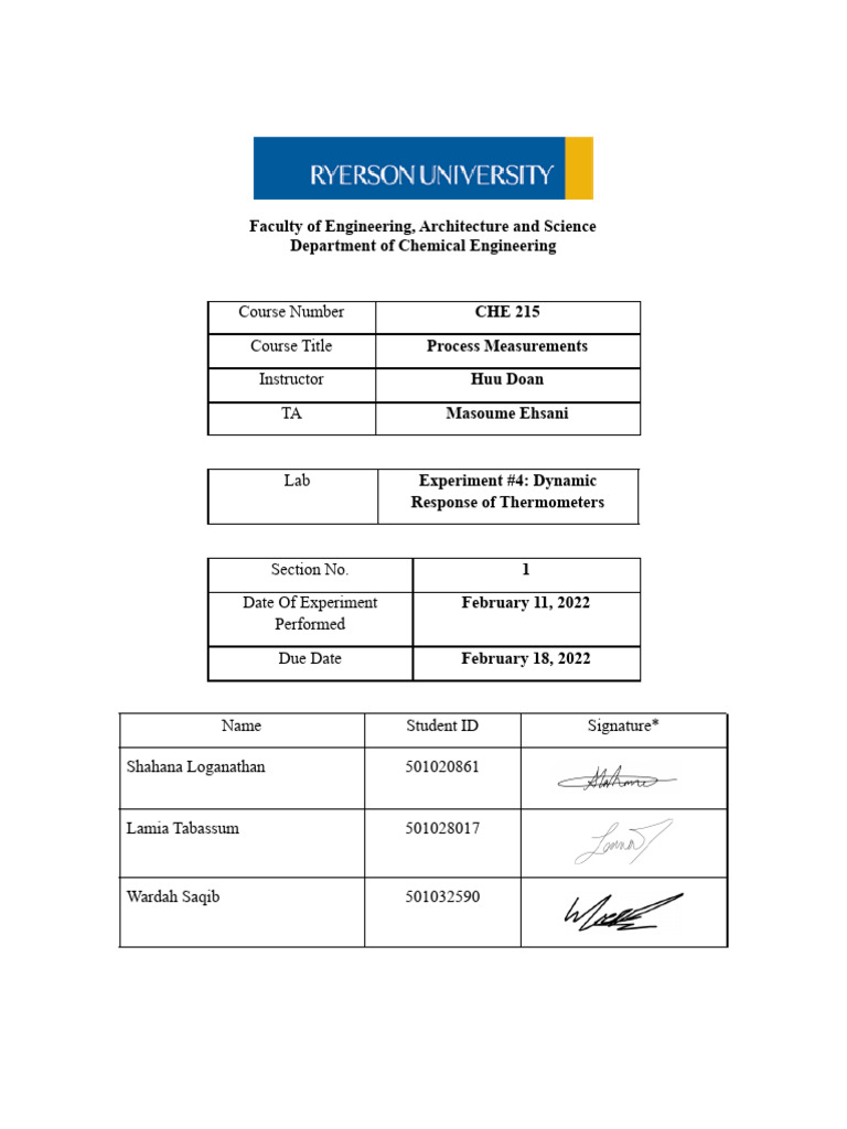 Experiment 4 - Dynamic Response of Thermometer | PDF | Temperature ...