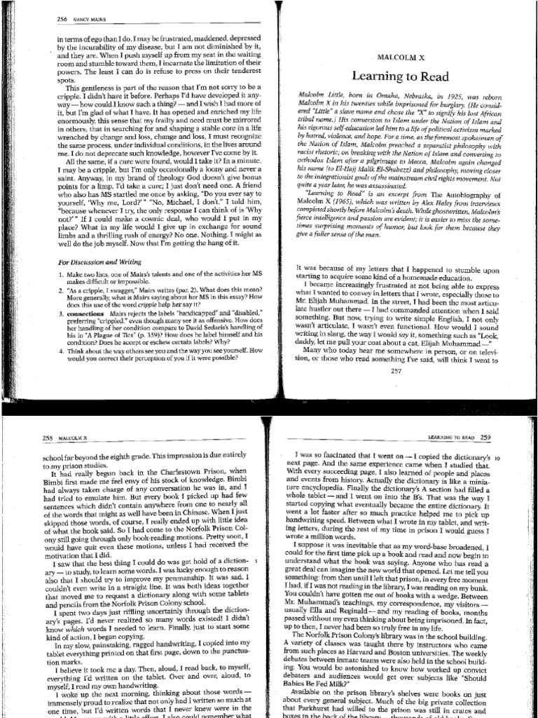 Malcolm X Learning To Read 2 | PDF | Malcolm X