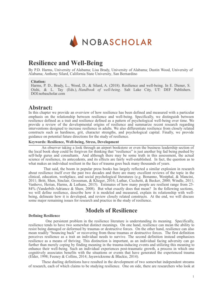 Resilience And Well Being Download Free Pdf Grit Personality Trait