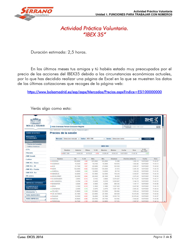Enunciado Ejercicio Voluntario IBEX 35 | PDF | Microsoft Excel