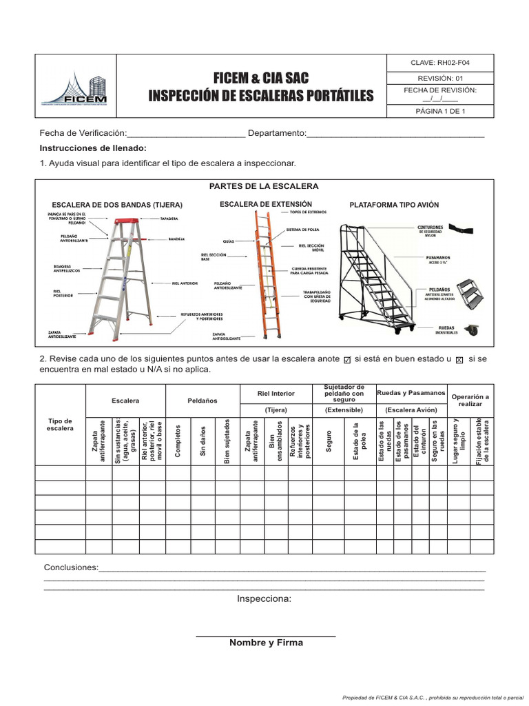 CHECK LIST DE INSPECCIÓN DE ESCALERAS PORTATILES | PDF CHECK LIST DE INSPECCIÓN DE ESCALERAS PORTATILES | PDF