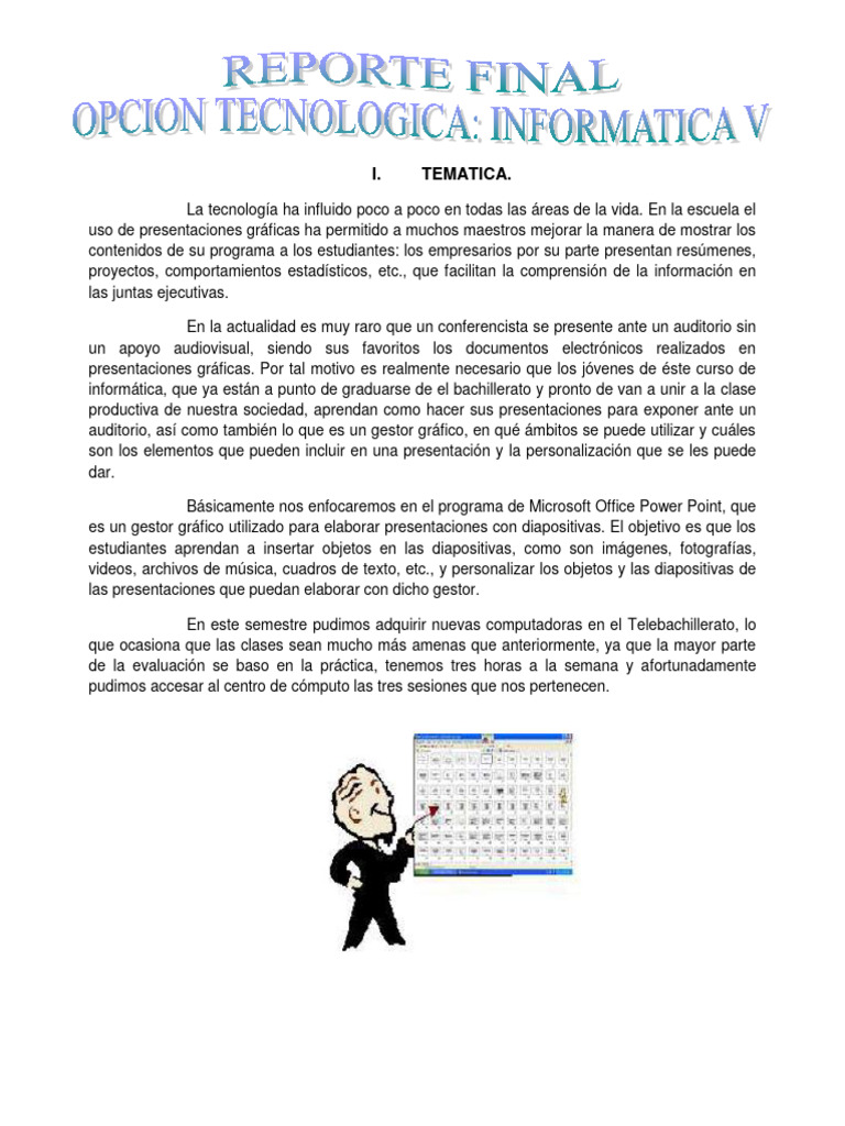 Reporte Final Informatica | PDF | Enseñando | Evaluación