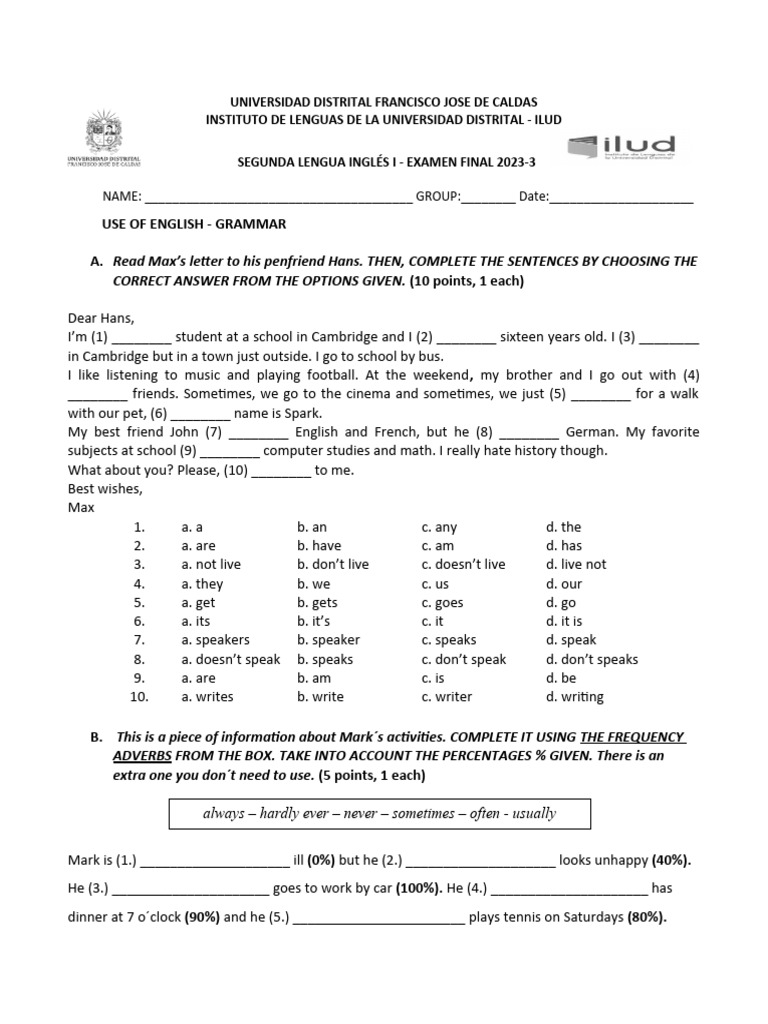 Final Exam: English Grammar 2023-3 | PDF | Adjective | Syntax