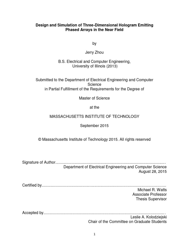 Design and Simulation of Three-Dimensional Hologram Emitting Phased Arrays in The Near Field ...