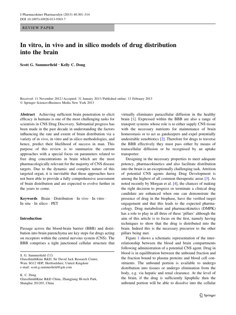 In Vitro, in Vivo and in Silico Models of Drug Distribution in Brain | PDF