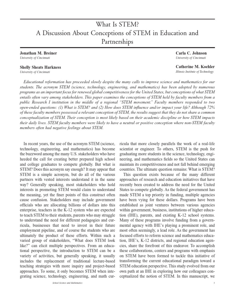 School Sci Mathematics - 2012 - Breiner - What Is STEM A Discussion ...