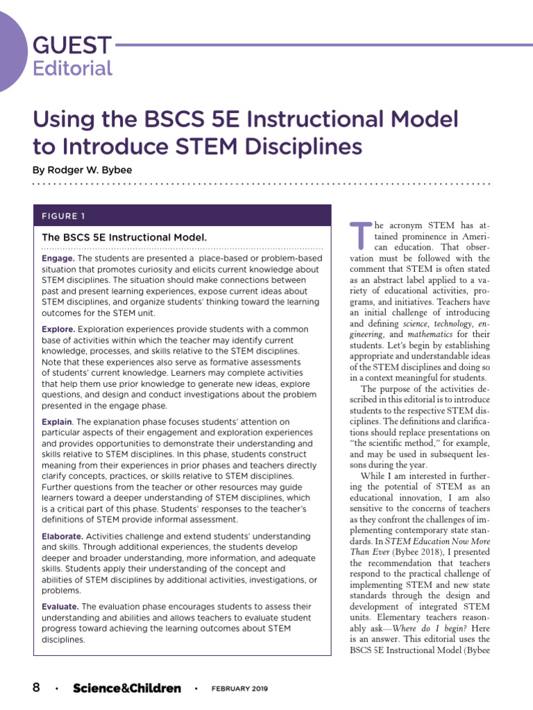 Bybee. 2019. Using The BSCS 5E Instructional Model To Introduce STEM ...