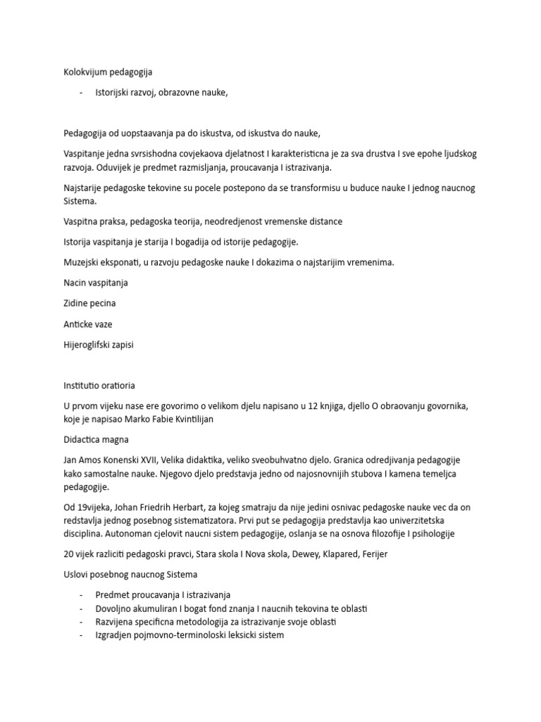 Kolokvijum Pedagogija | PDF