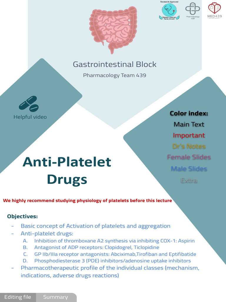 Anti-Platelet Drugs | PDF | Platelet | Coagulation